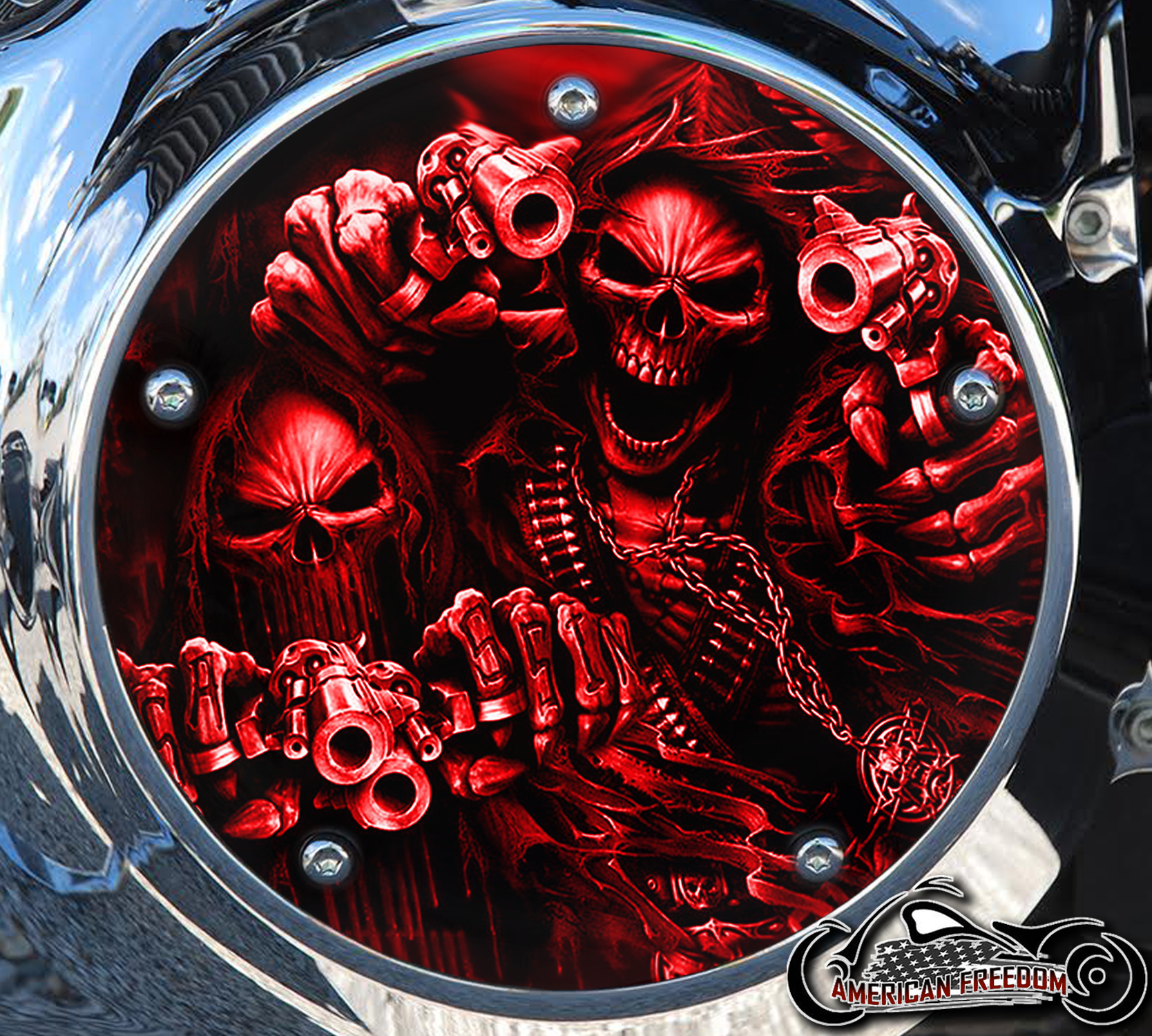 Custom Derby Cover - Gunfighter 2 red [Harley Davidson Derby Cover ...