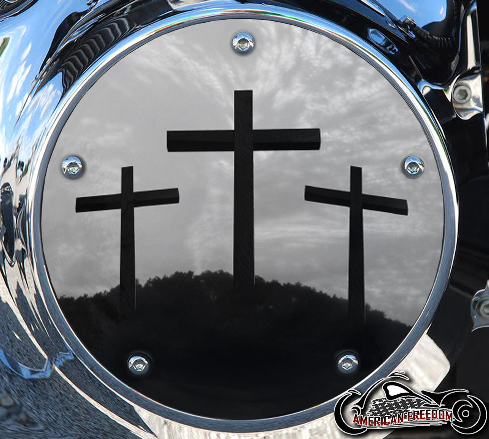 Custom Derby Cover - 3 Crosses B&W [Harley Davidson Derby Cover] - $129 ...