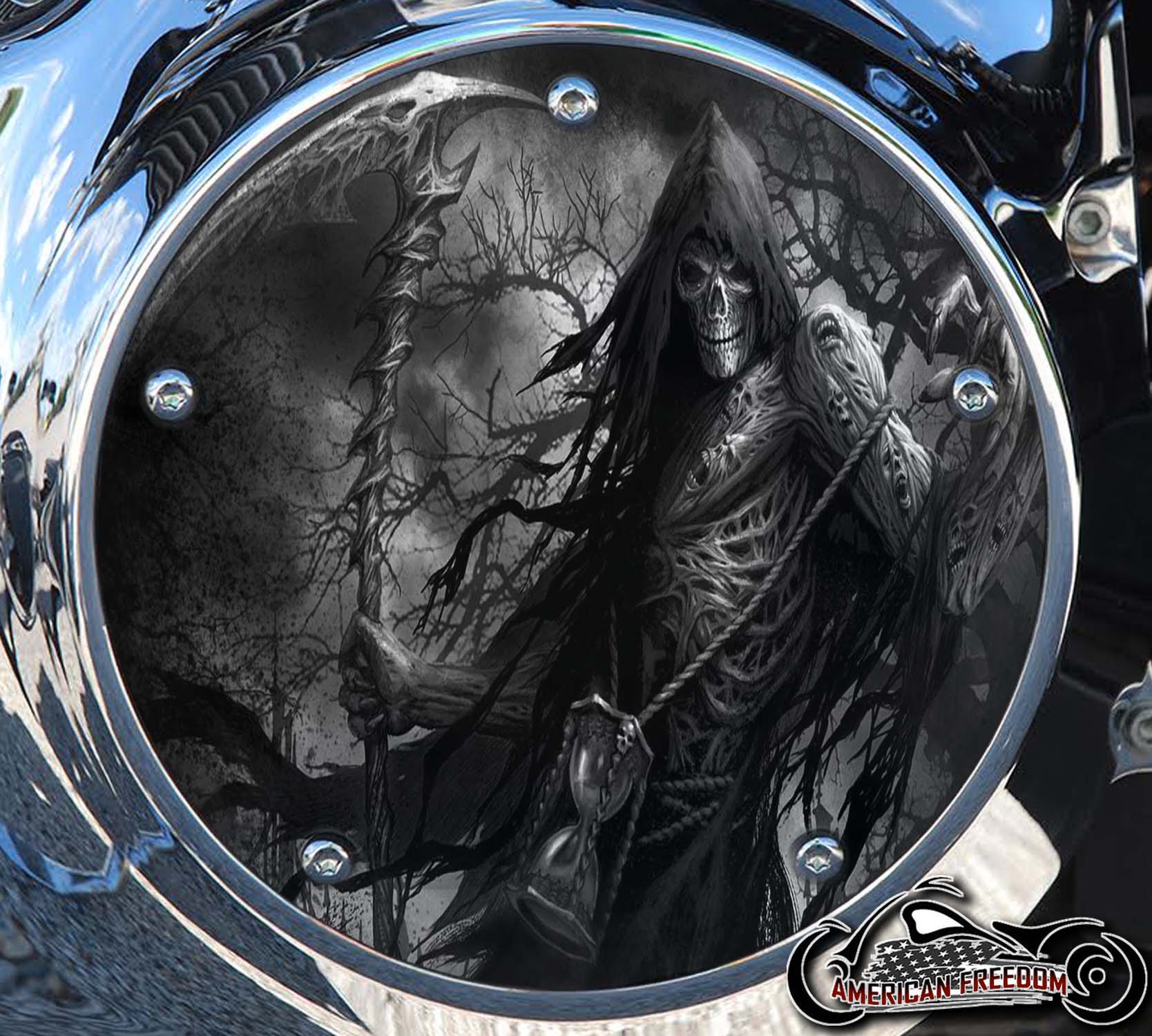 Custom Derby Cover - Reaper Hourglass (B&W) [Harley Davidson Derby ...