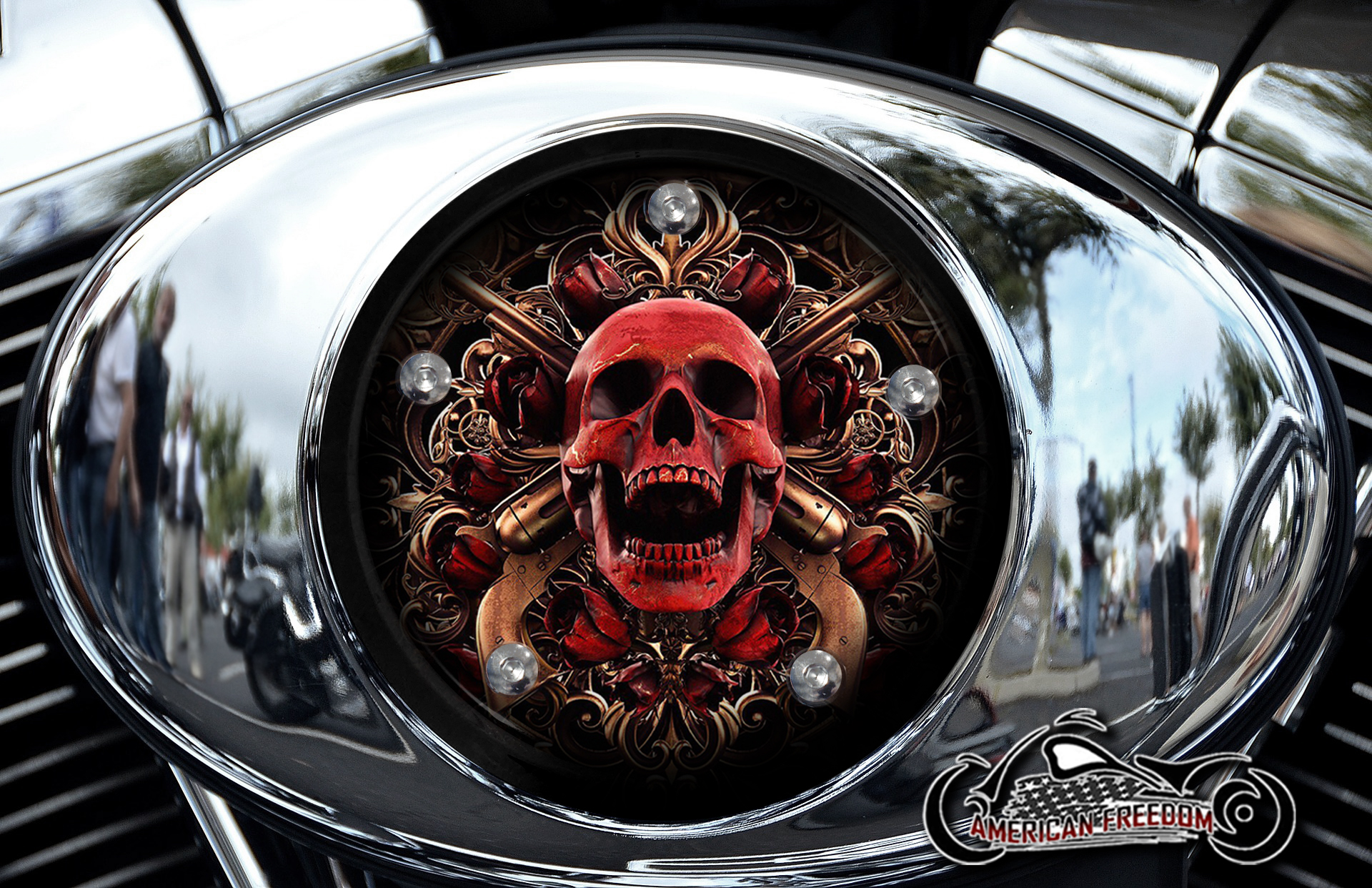 Custom Air Cleaner Cover - Red Skull Guns [Harley Davidson Air Cleaner ...