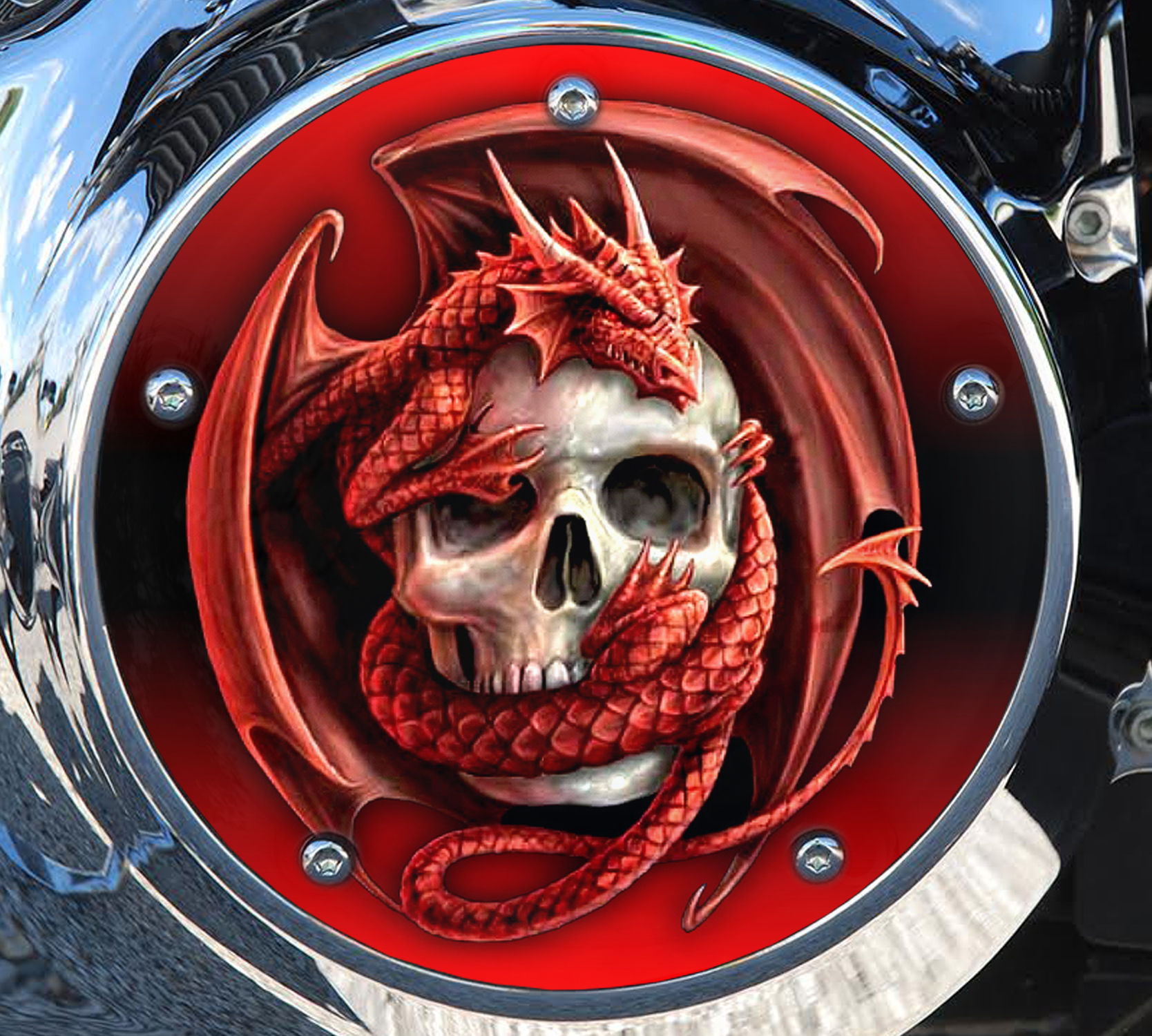 Custom Derby Cover - Red Dragon Skull [Harley Davidson Derby Cover ...