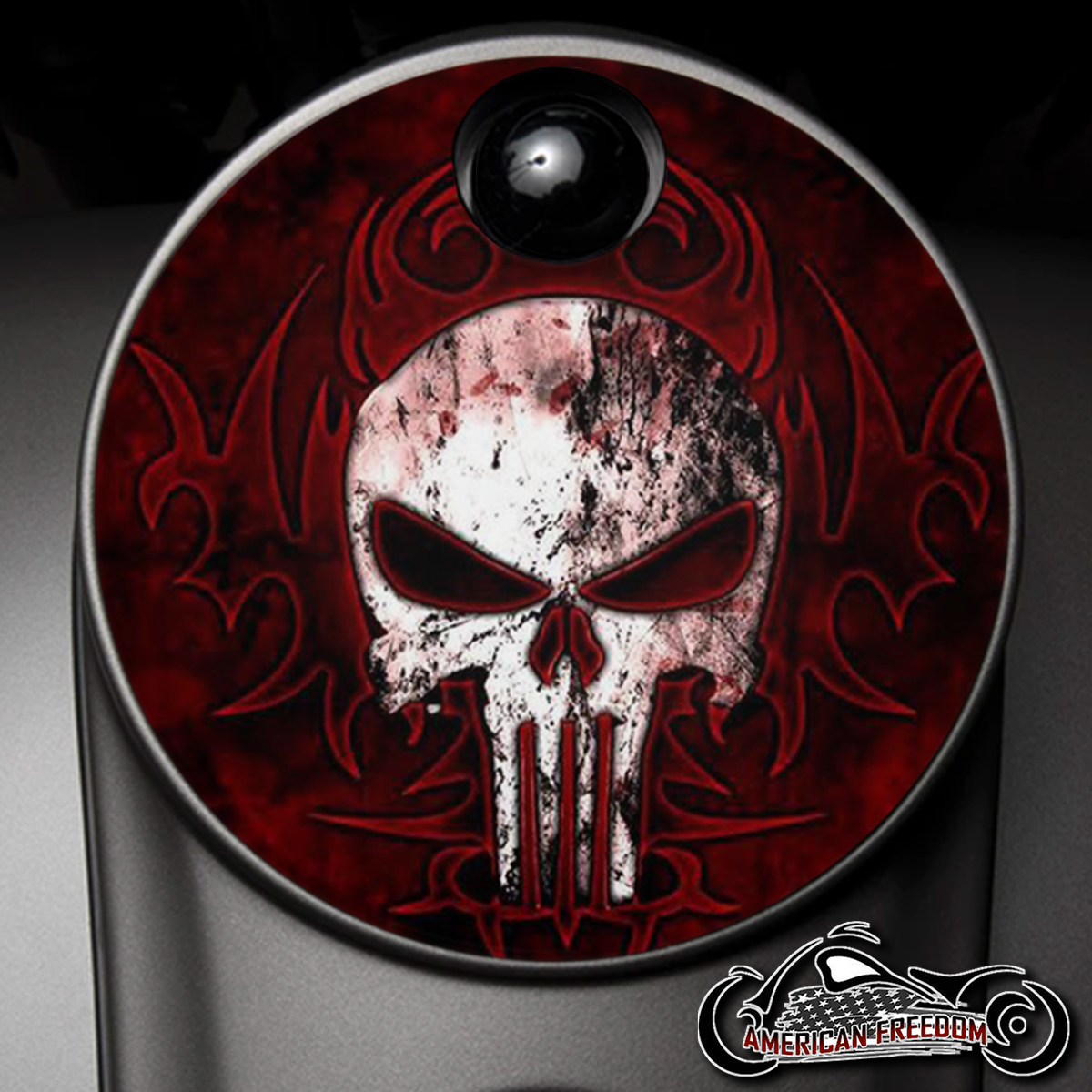 Custom Fuel Door - Red Tribal Punisher [Harley Davidson Fuel Door ...